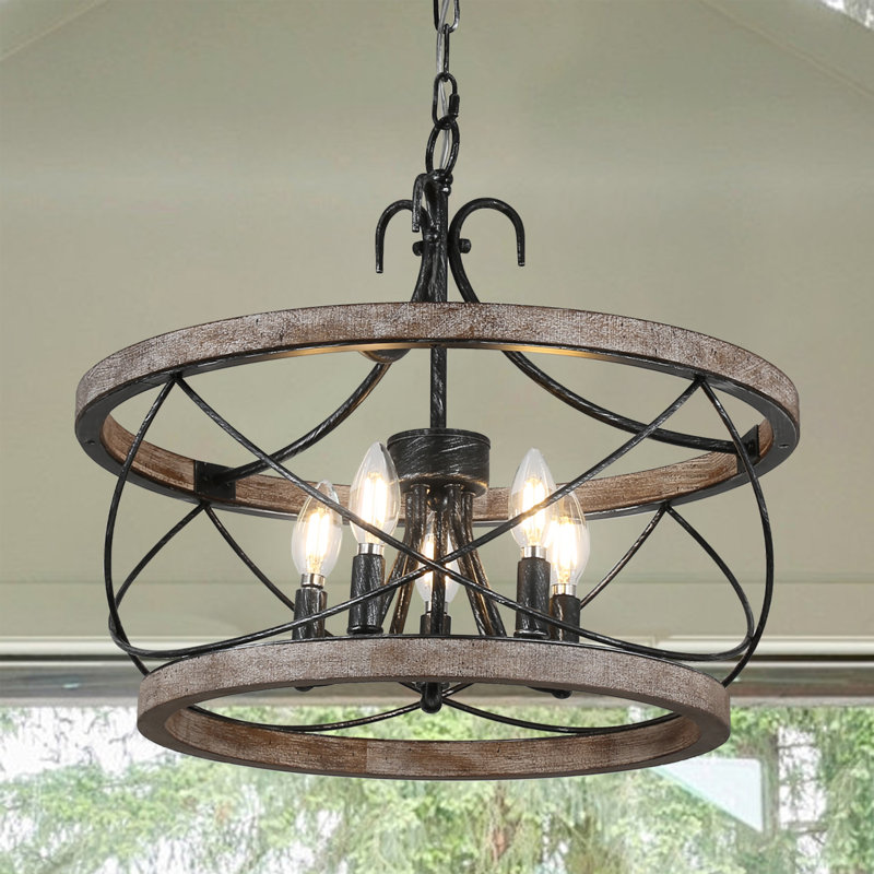 House of Hampton® Jymere 5 - Light Wood Chandelier with Metal Frame, Solid Wood Light | Wayfair